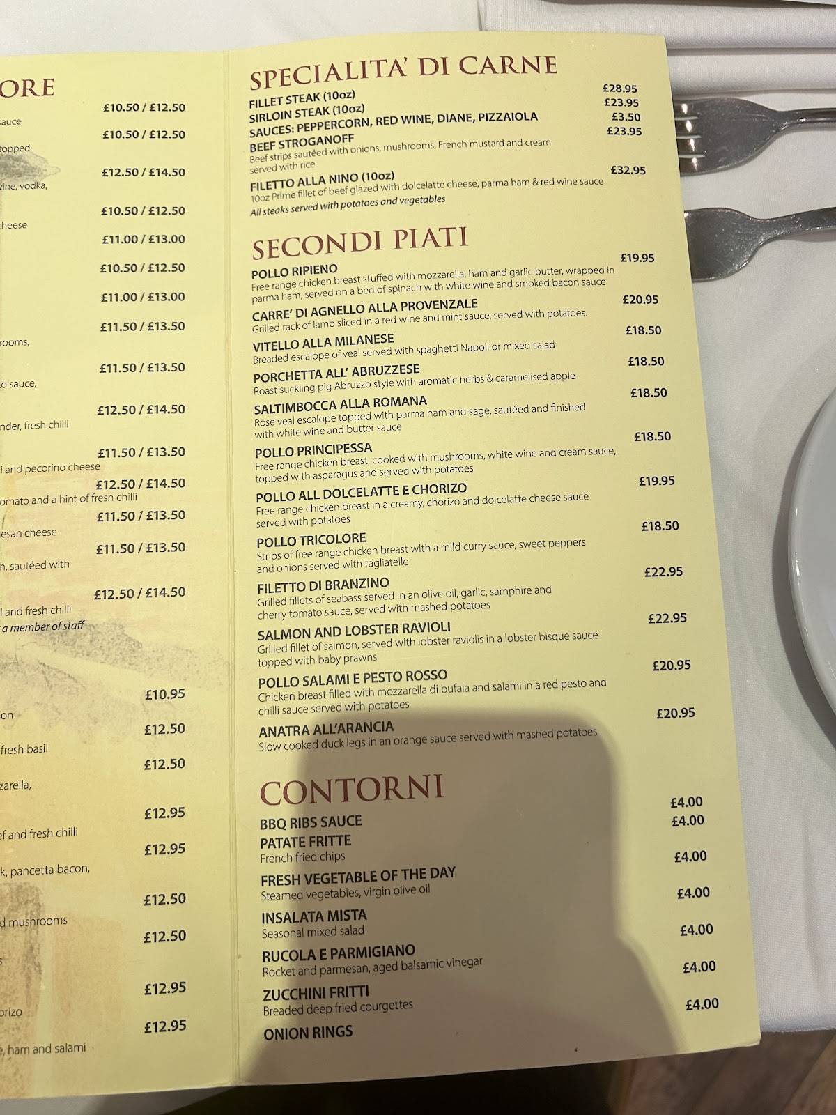 Menu at Nino's Restaurant, Rawtenstall