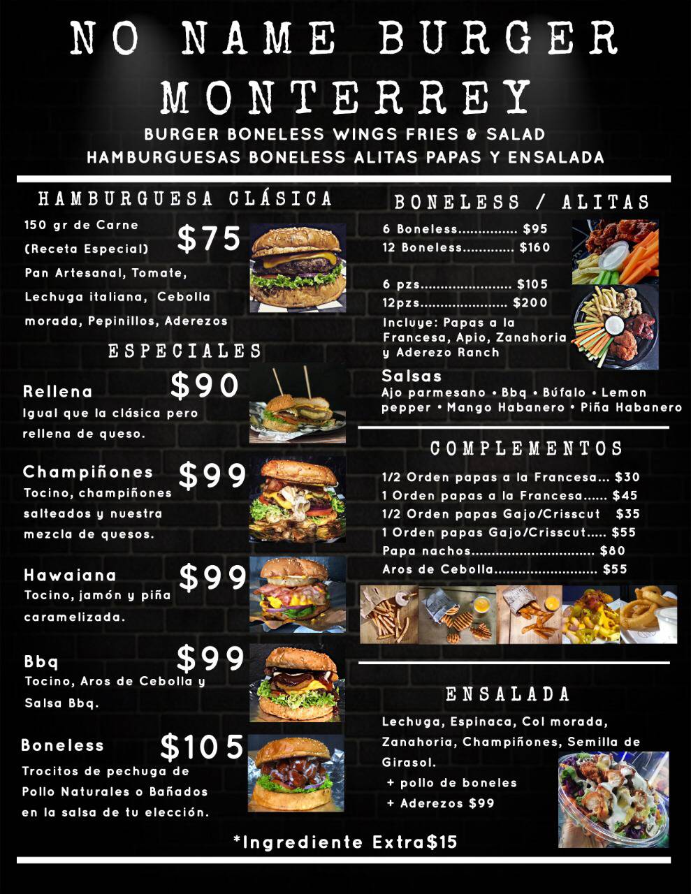 Carta del restaurante No Name burger Monterrey, Monterrey