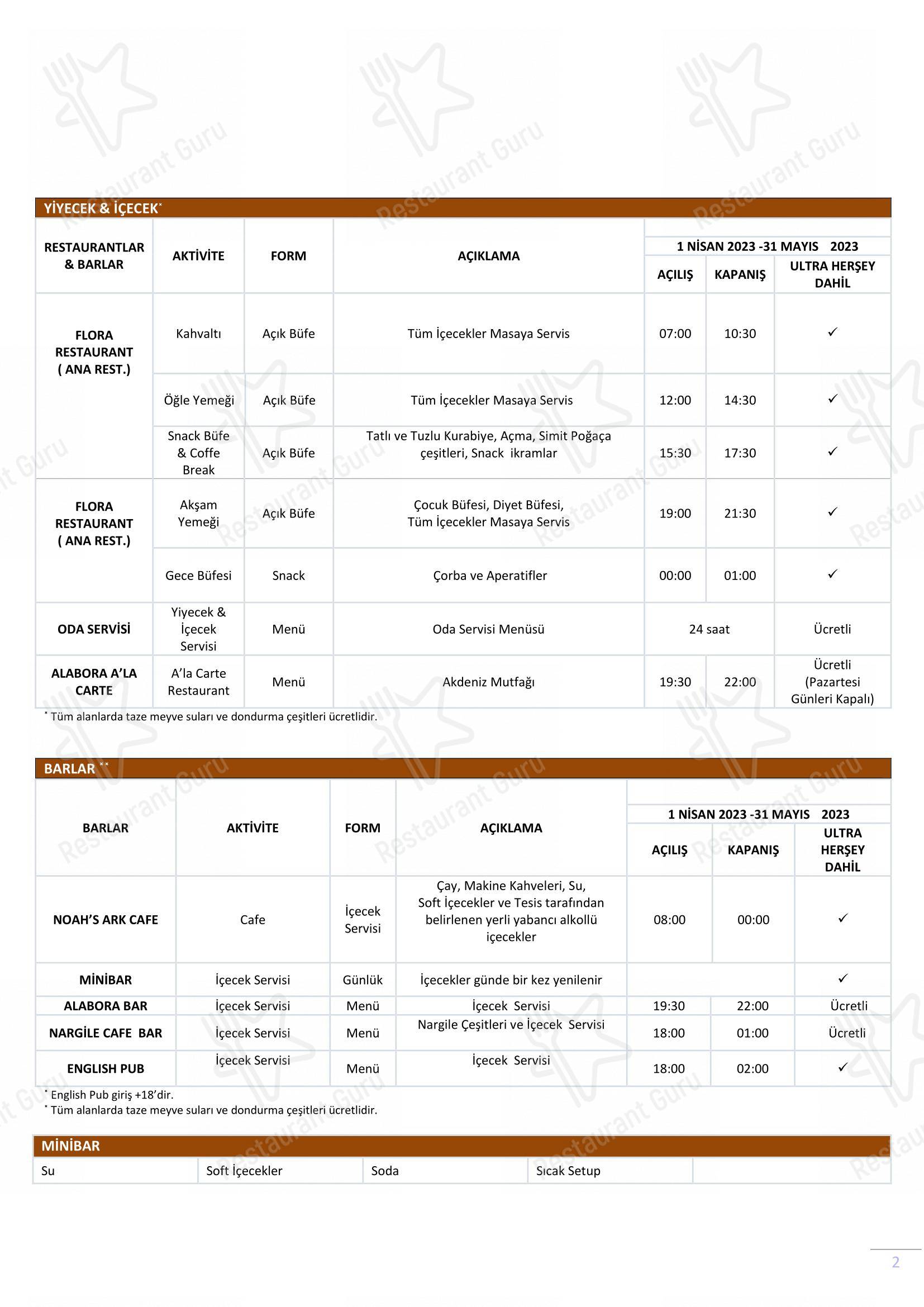Carta de Noah's Ark Hotel Flora Restaurant, Chipre