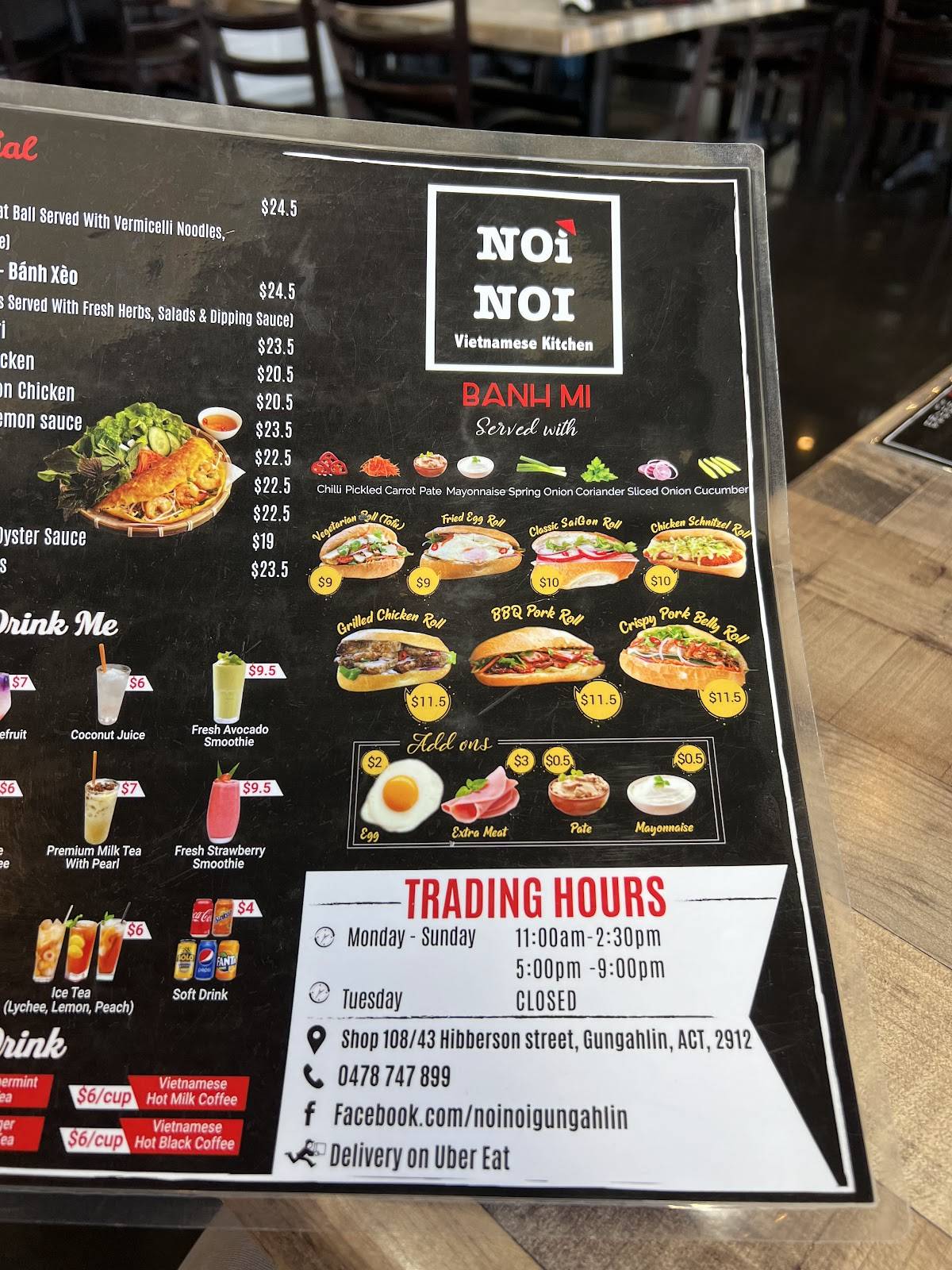 Menu at Noi Noi Vietnamese Kitchen in Gungahlin restaurant, Gungahlin