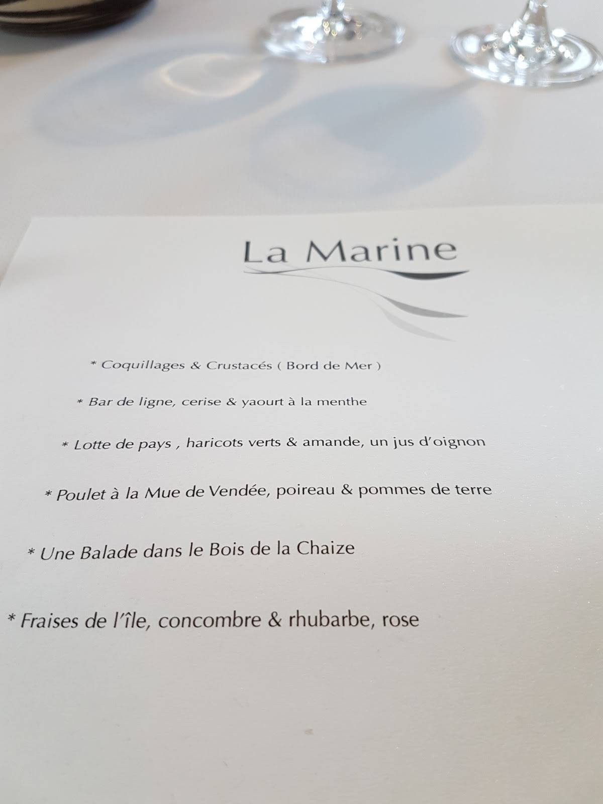 Menu au La Marine restaurant, Noirmoutier-en-l'Île