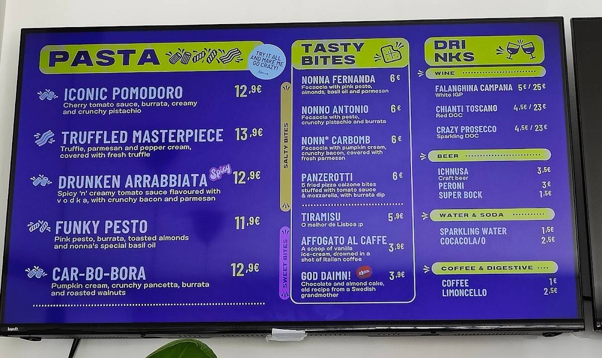 Menu em Nonna Goes Crazy restaurante, Lisboa