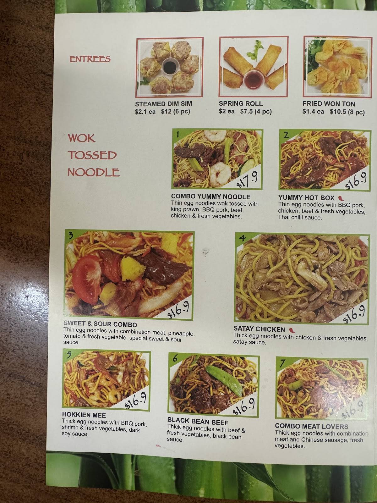 Menu at Noodle House restaurant, Innisfail