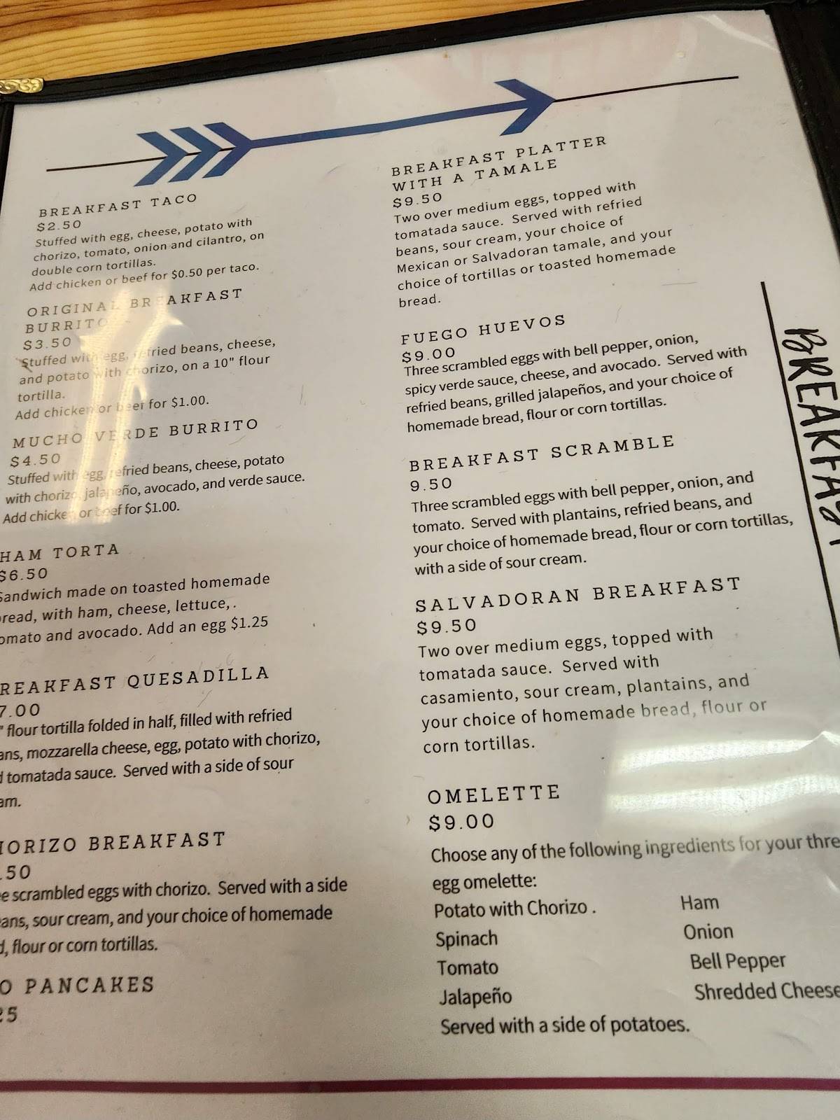Menu at Norma's restaurant, Pauls Valley