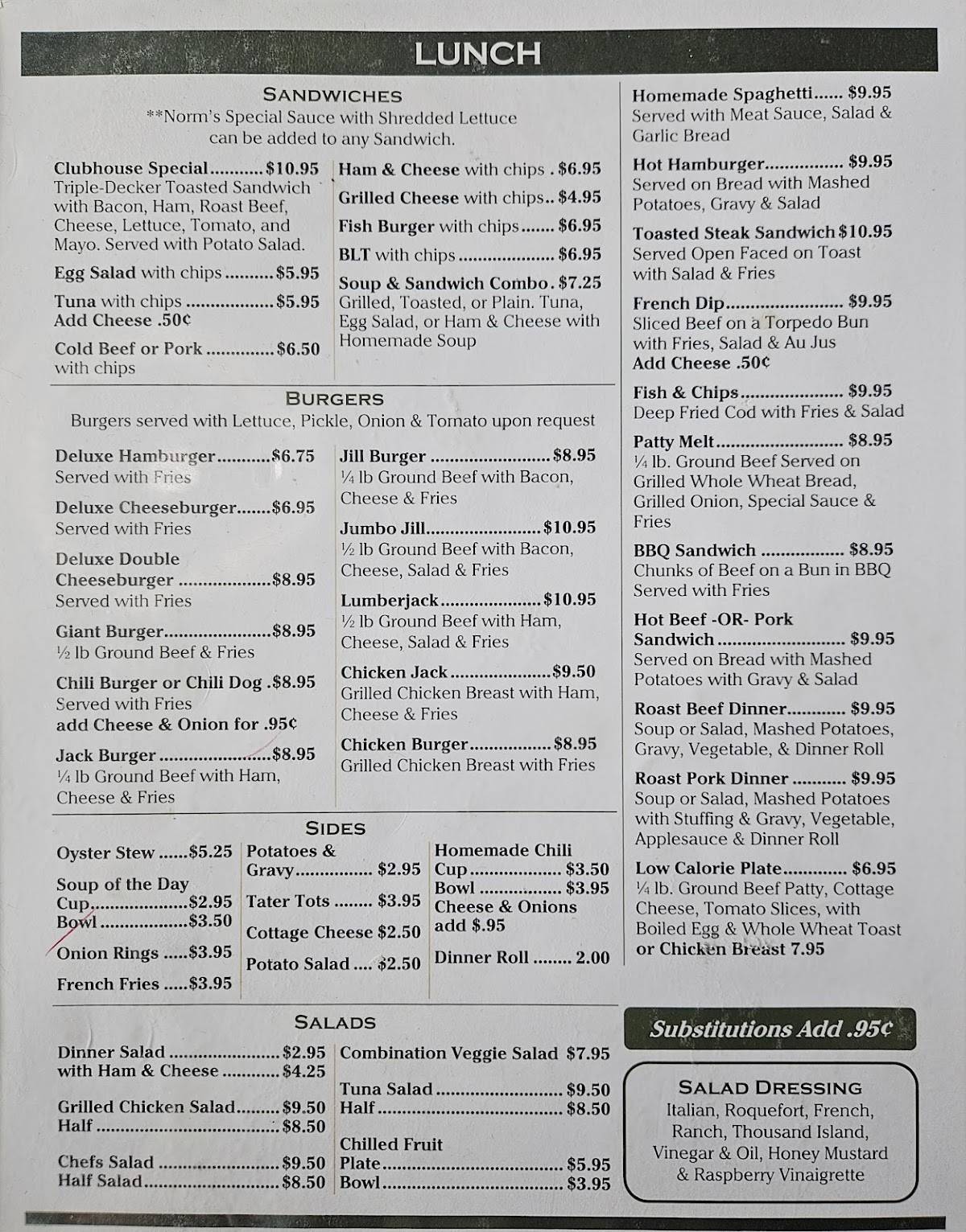 Menu at Norm's Cafe, Twin Falls