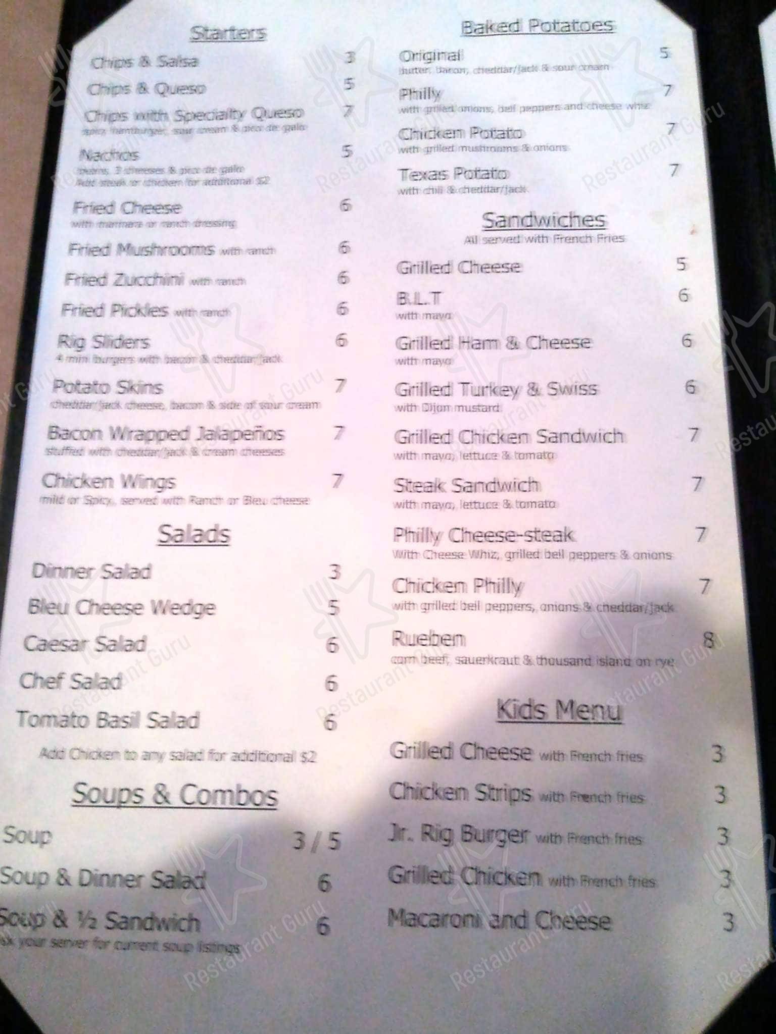 Menu at North Rig Grill pub & bar, Denison