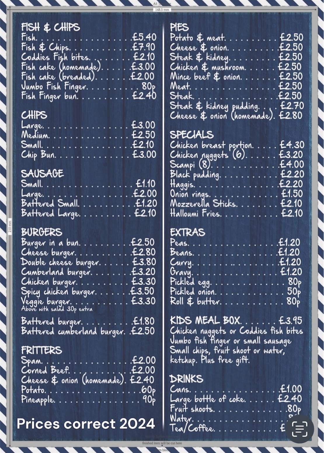 Menu at North Road Chippy fast food, Carnforth