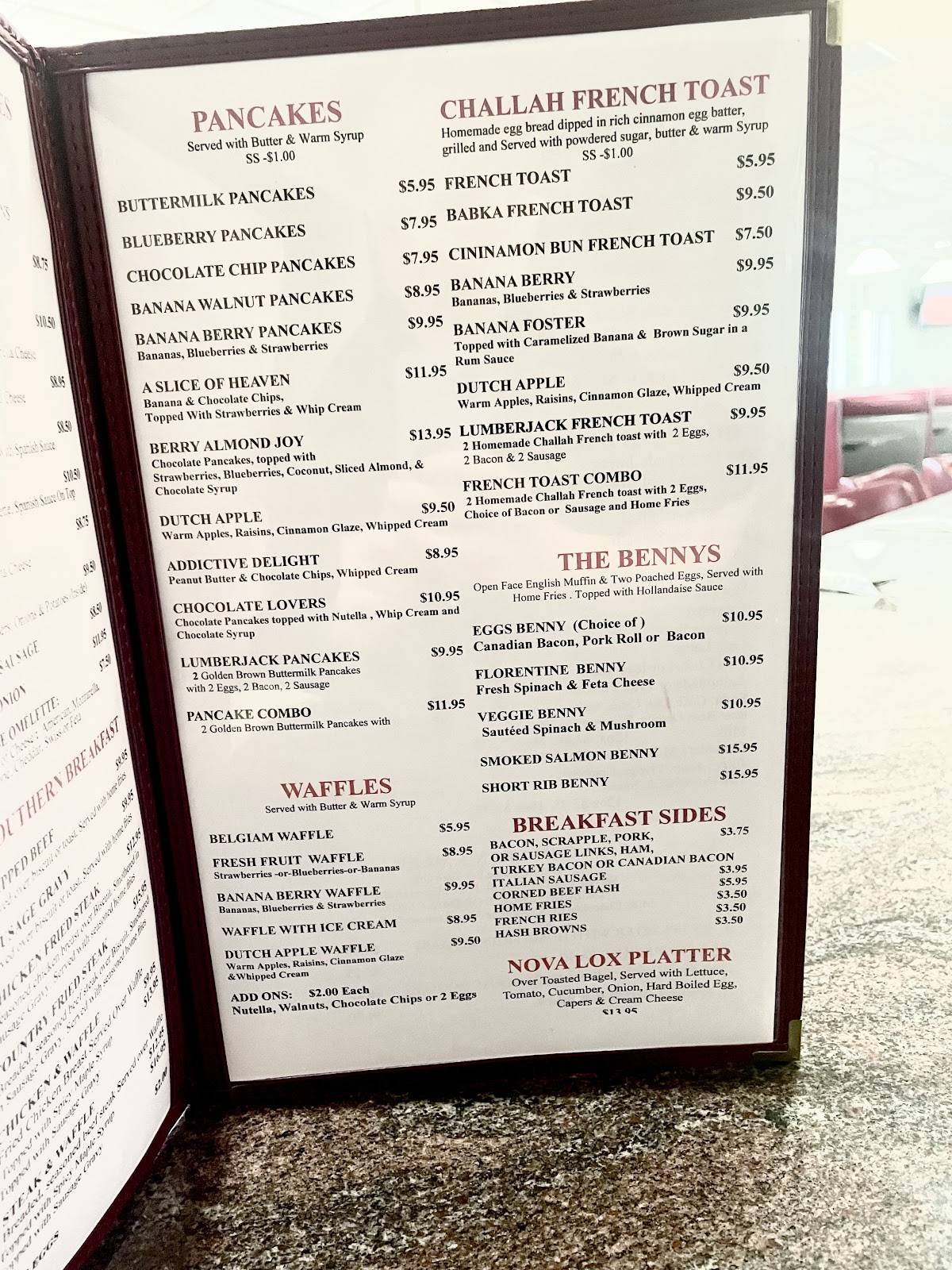 Menu at Northfield Diner cafe, Northfield