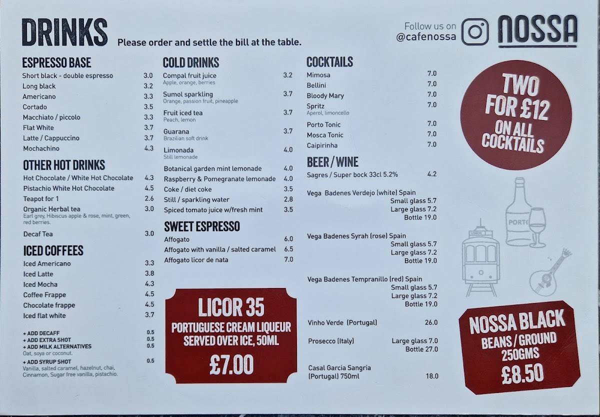 Menu at Nossa cafe, Yarm