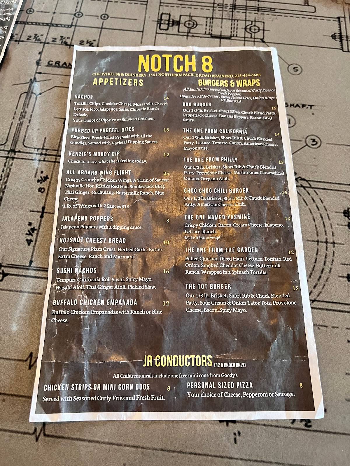 Menu at Notch 8 pizzeria, Brainerd