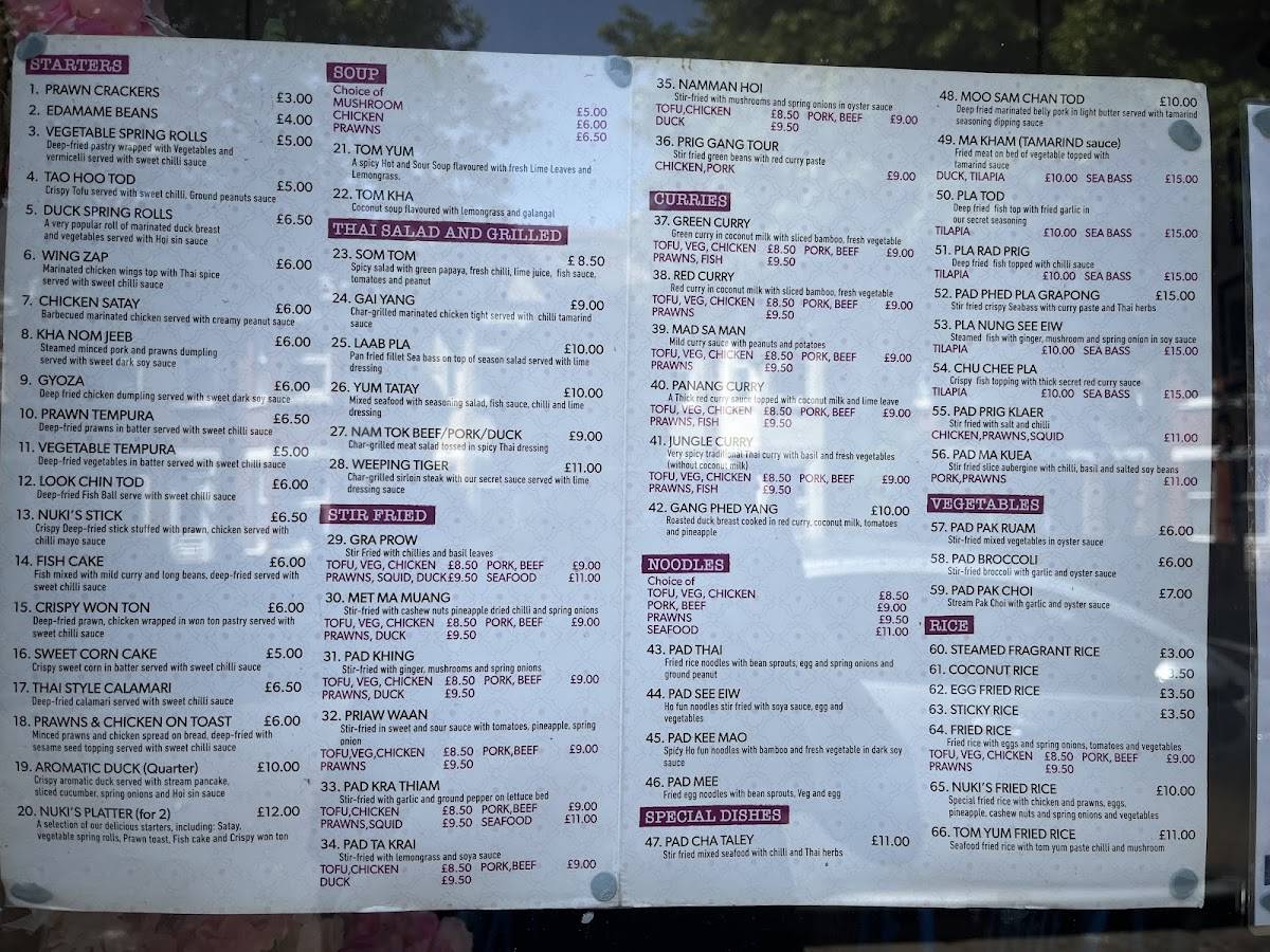 Menu at Nuki's Kitchen restaurant, London