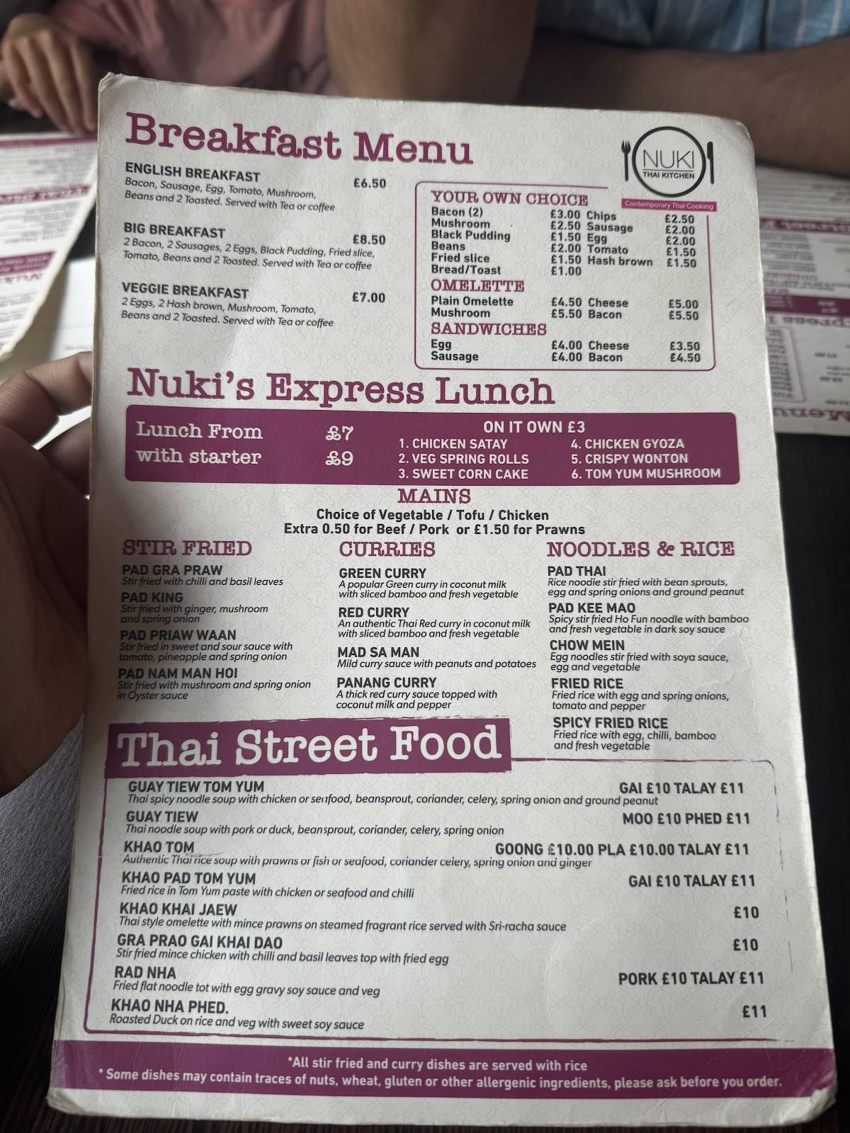 Menu at Nuki's Kitchen restaurant, London
