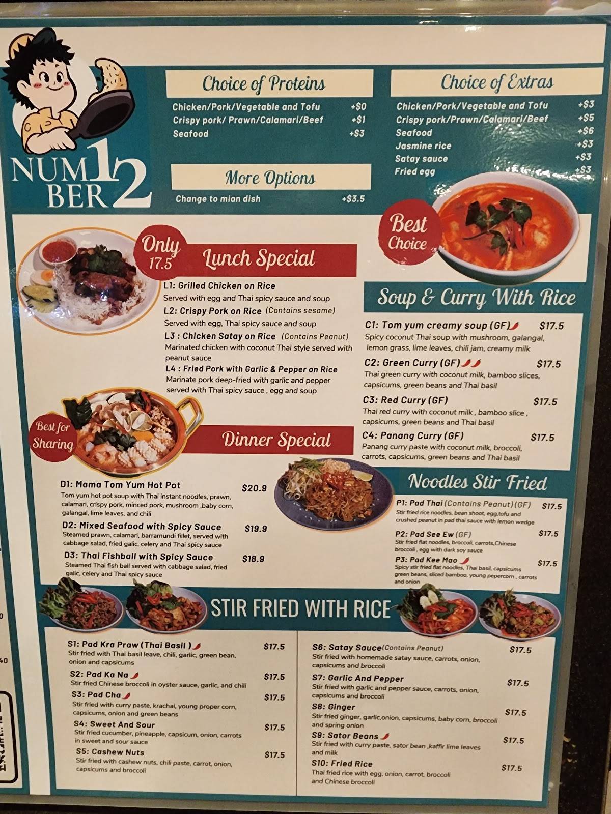 Menu at Number 12 Thai Restaurant, Melbourne