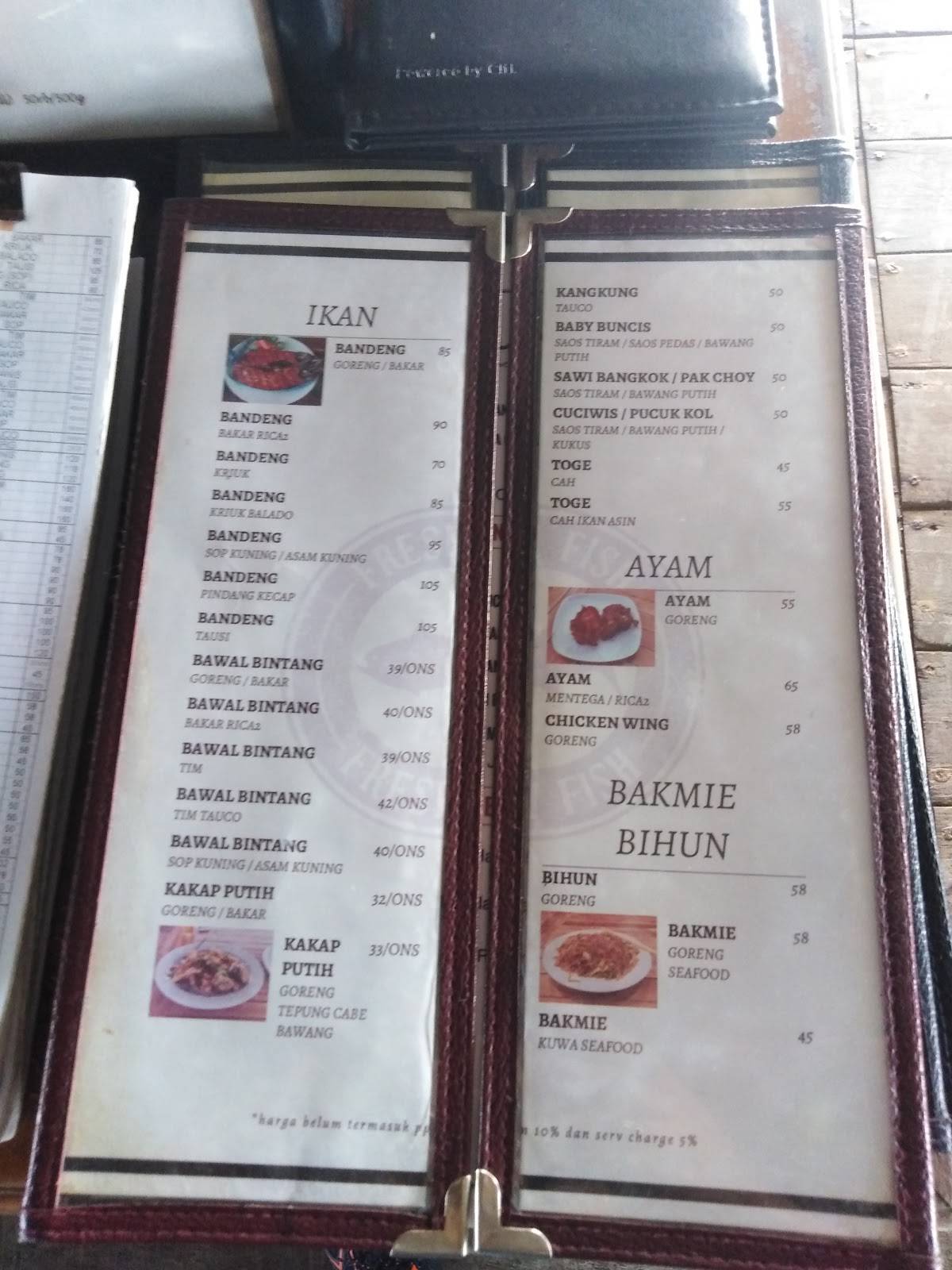 Menu at Nusa Resto Pulau Pramuka restaurant, Indonesia