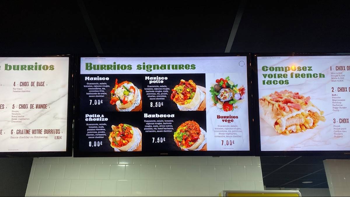 Menu au O' Burritos restaurant, Chambéry