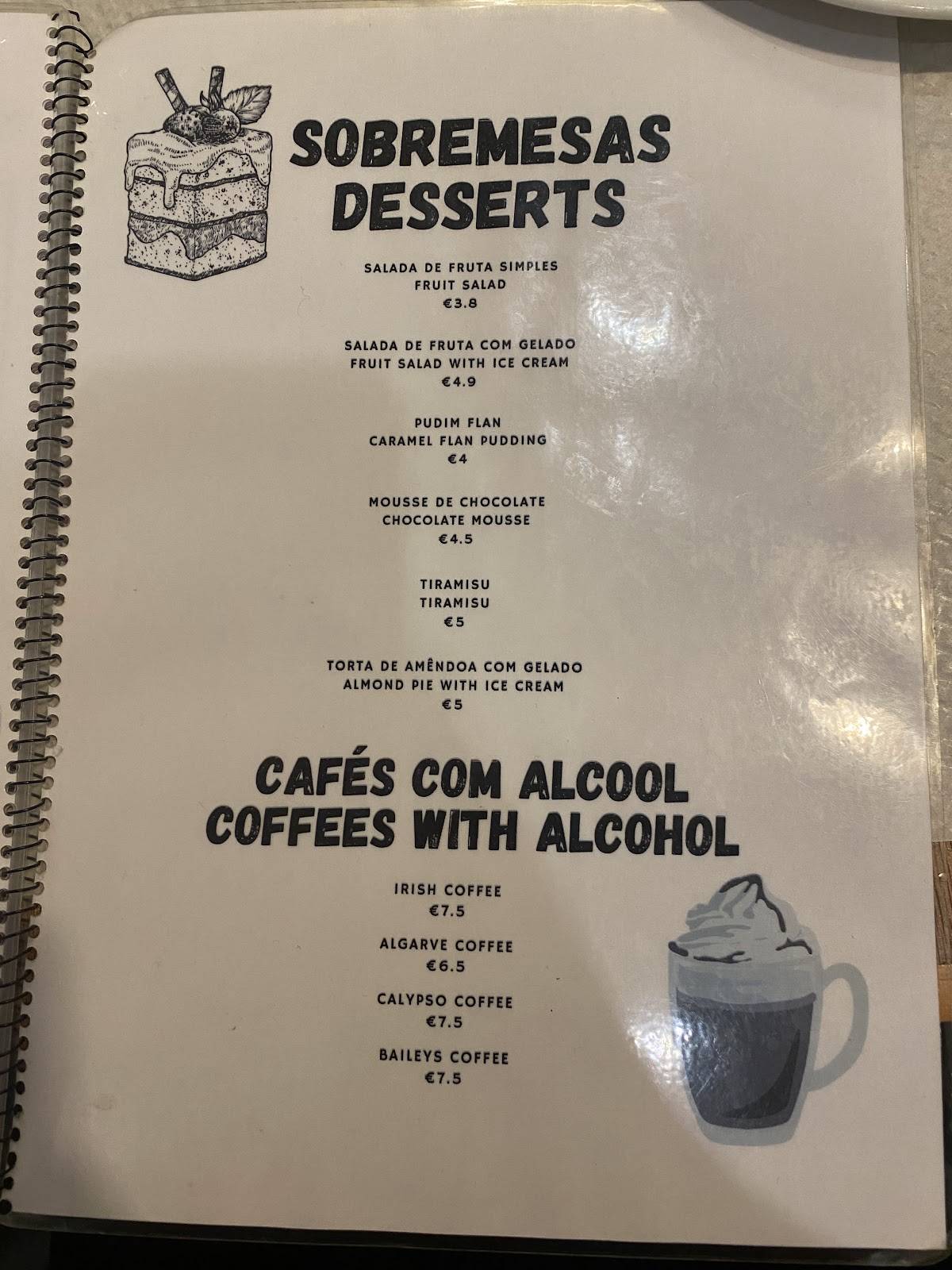 Menu at O Mexilhão restaurant, Lagos