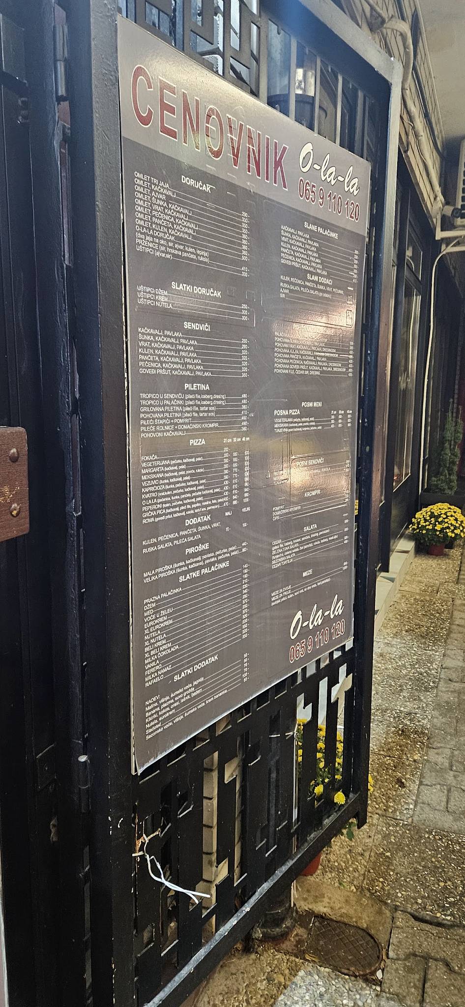 Menu at O la la - Labudovo brdo restaurant, Belgrade