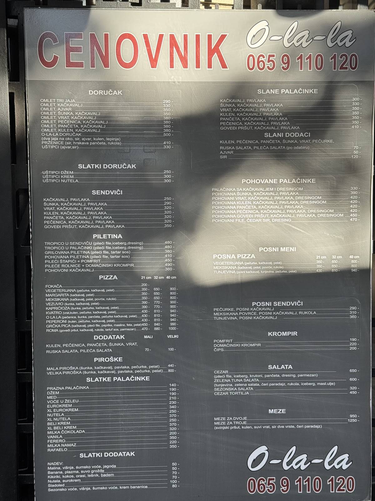 Menu at O la la - Labudovo brdo restaurant, Belgrade
