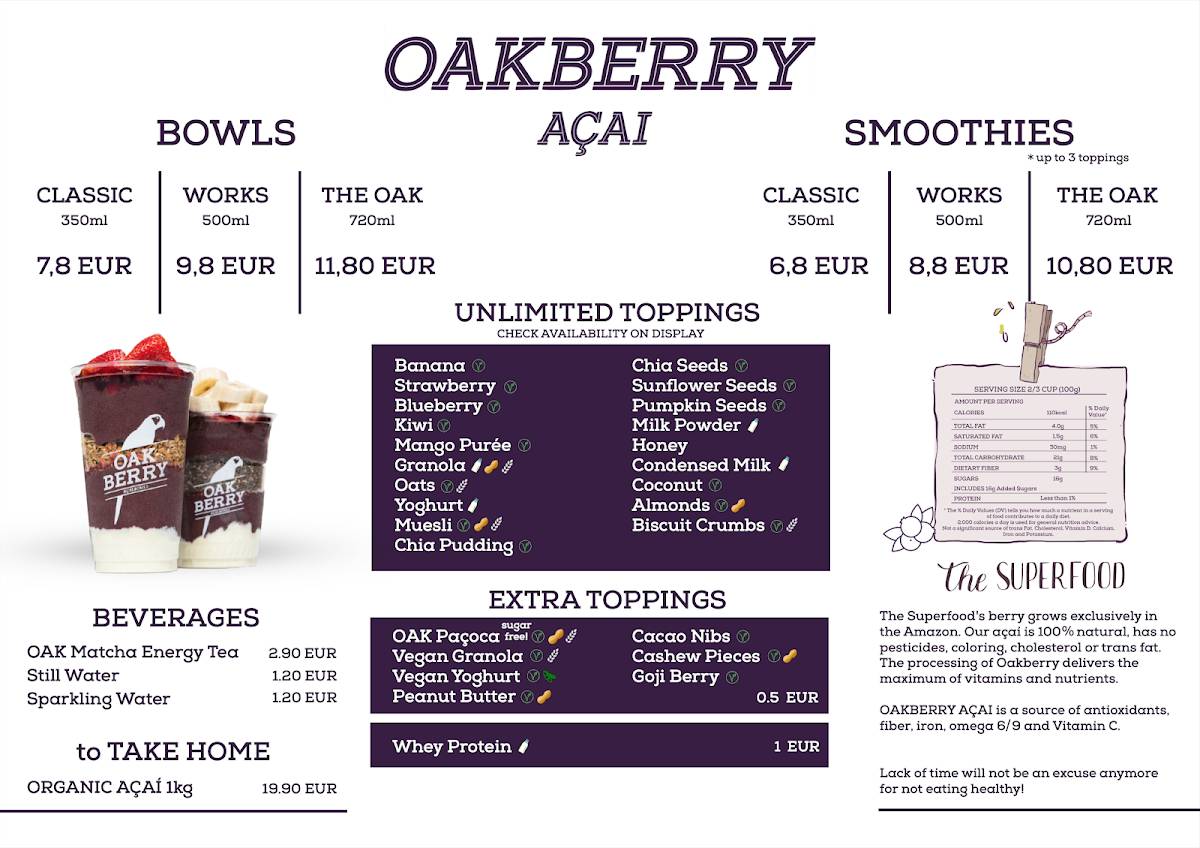 Carta del restaurante OAKBERRY AÇAÍ - Victoria, Victoria