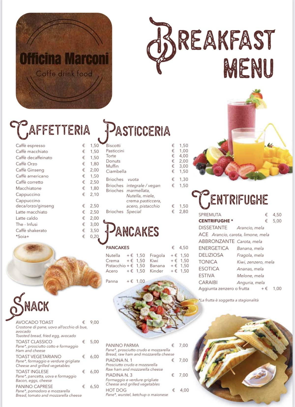 Carta del pub y bar OFFICINA MARCONI, Jesolo