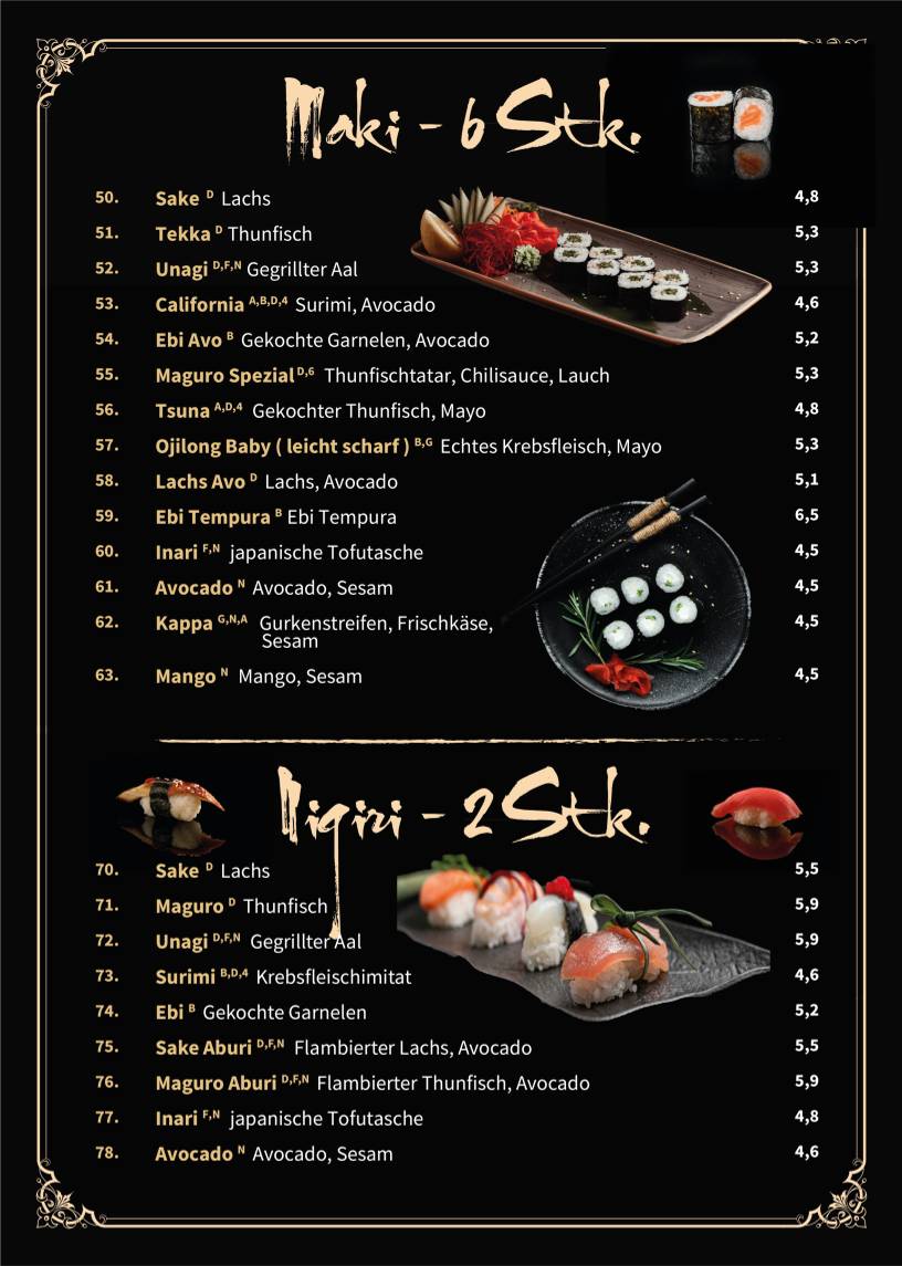 Speisekarte von OJI LONG restaurant, Hannover, Lister Meile 34