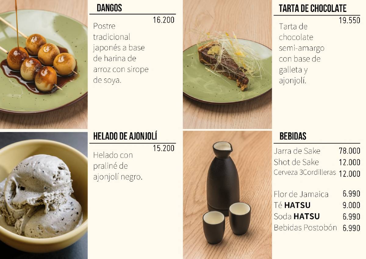 Menu at ONIGIRI restaurant, Bogotá