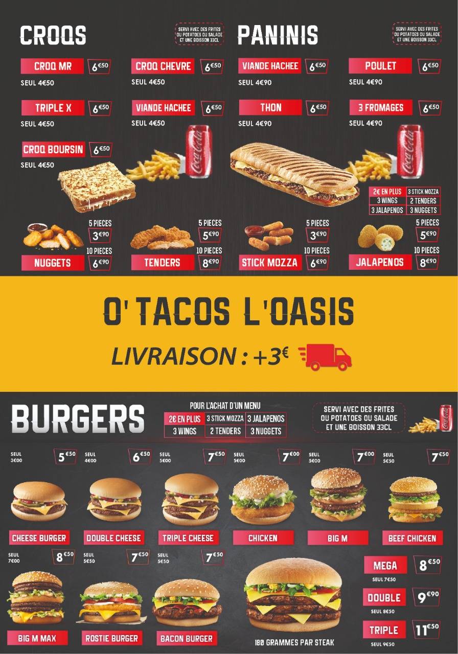 Menu au TACOS PLUS restaurant, Châtellerault