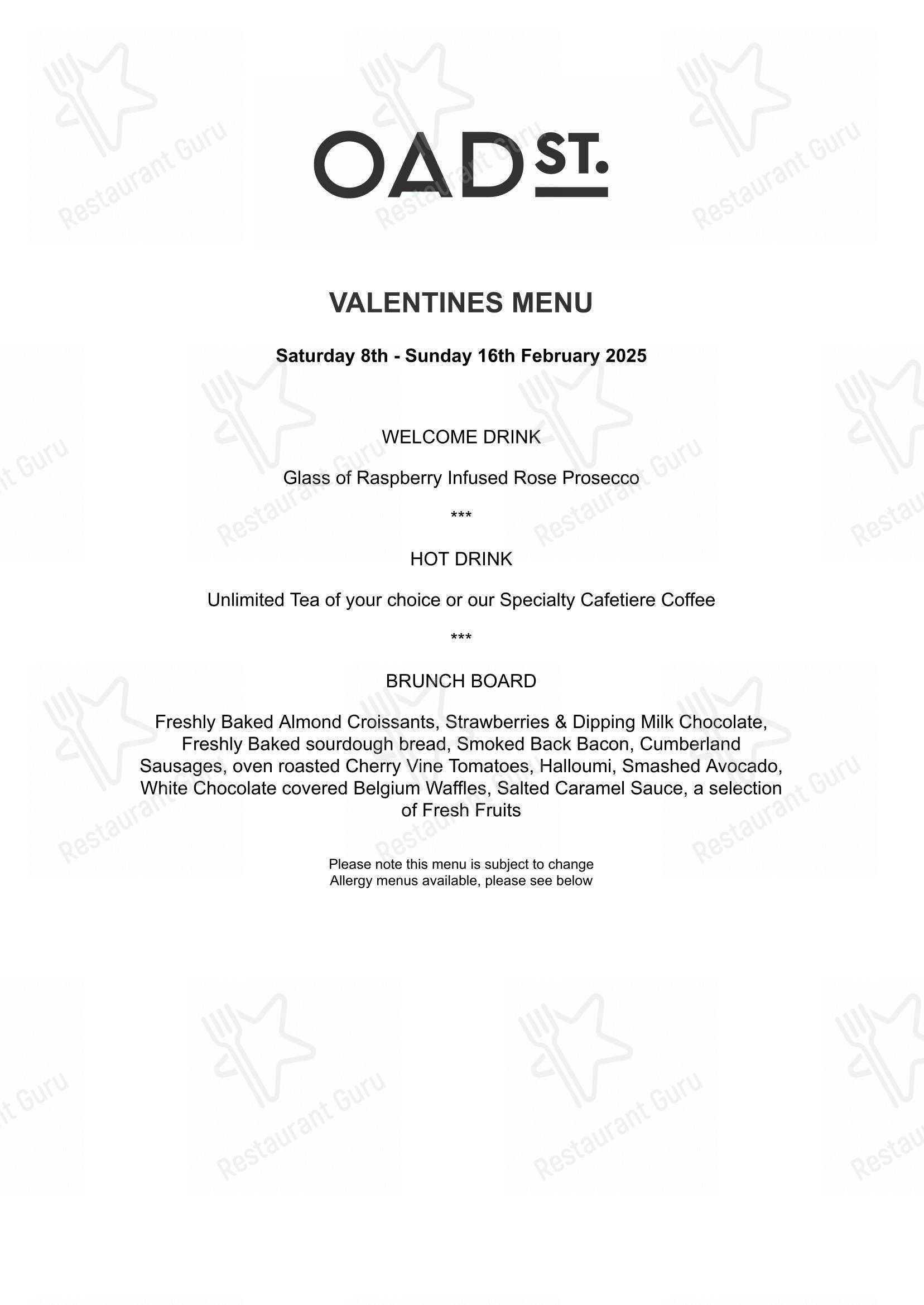 Menu at Oad Street Food and Crafts restaurant, Sittingbourne