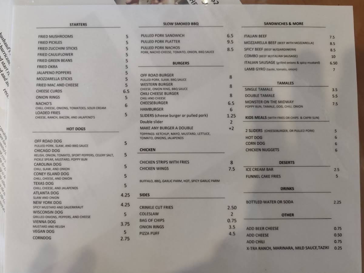 Menu at Off Road Diner and Dogs BBQ, Oak Ridge