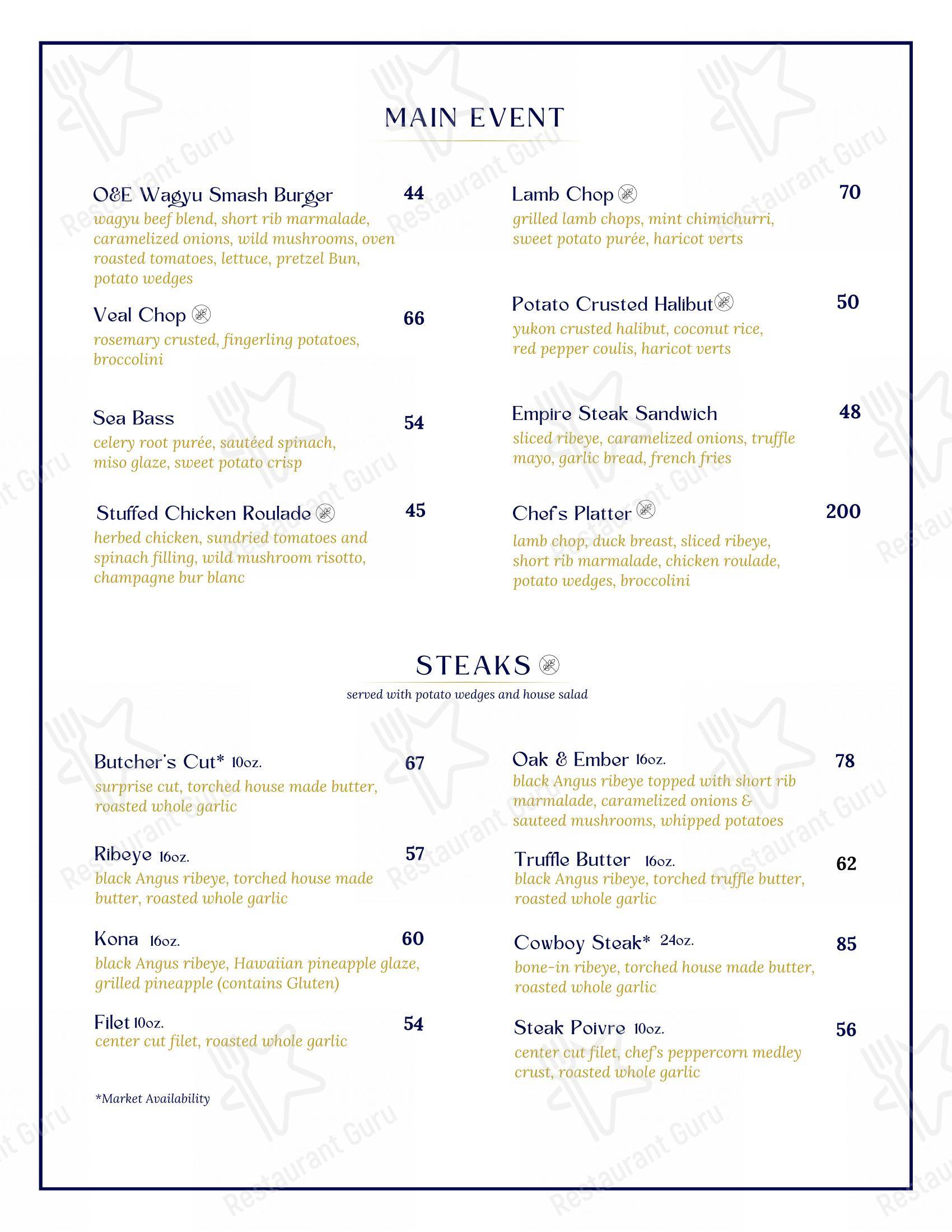 Menu at Oak & Ember steakhouse, Boca Raton