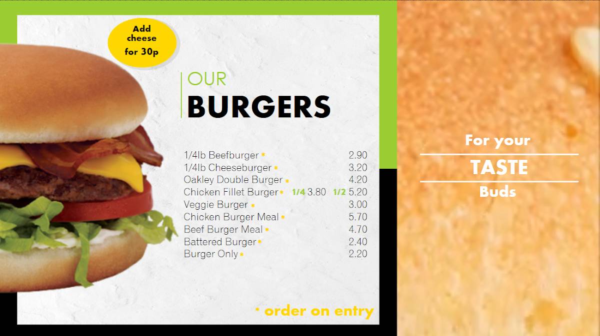 Menu at Oakley Fish Bar, Corby