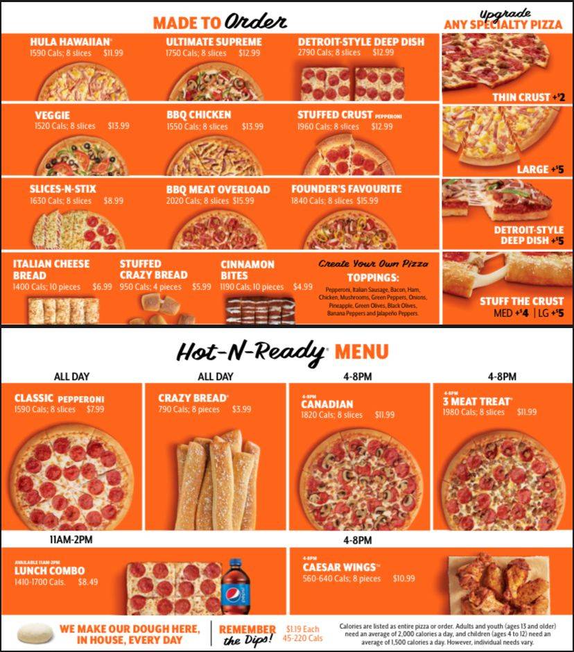 Menu at Little Caesars pizzeria, Oakville