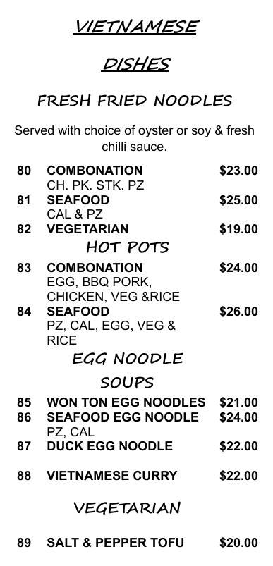 Menu at Oanh Kitchen Restaurant, Angaston