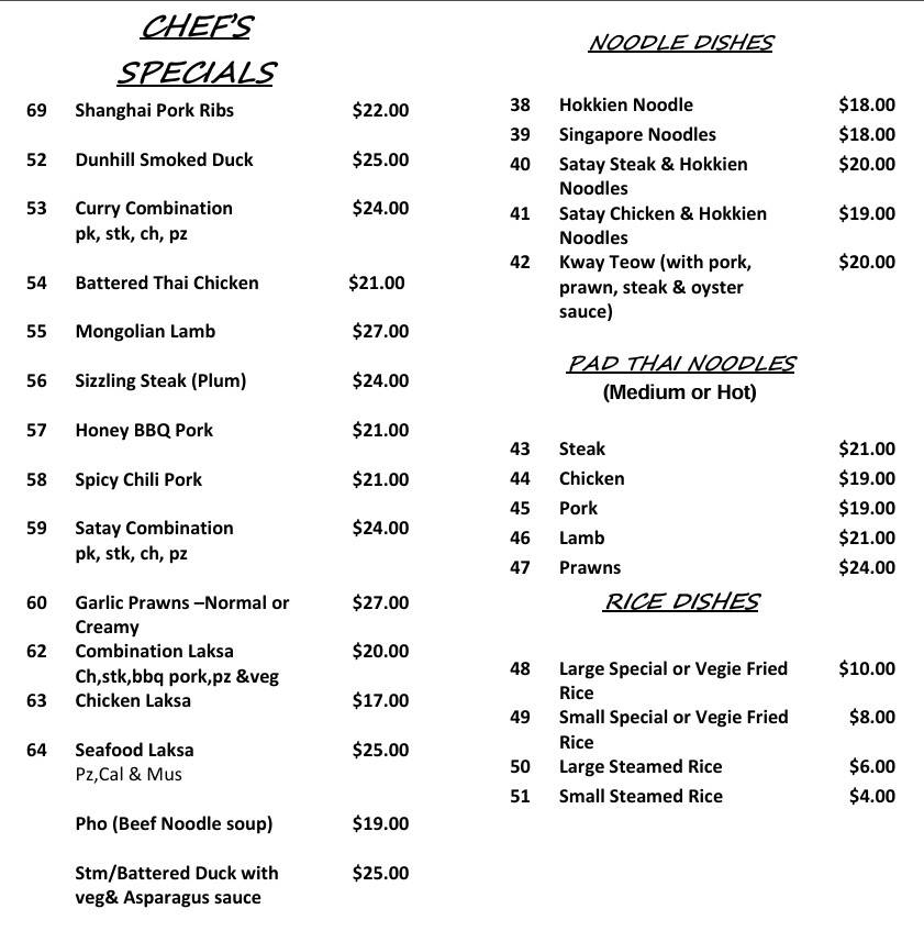 Menu at Oanh Kitchen Restaurant, Angaston