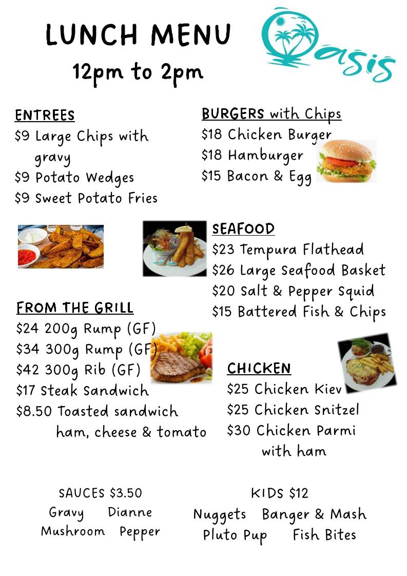 Menu at Oasis Hotel Yelarbon pub & bar, Yelarbon