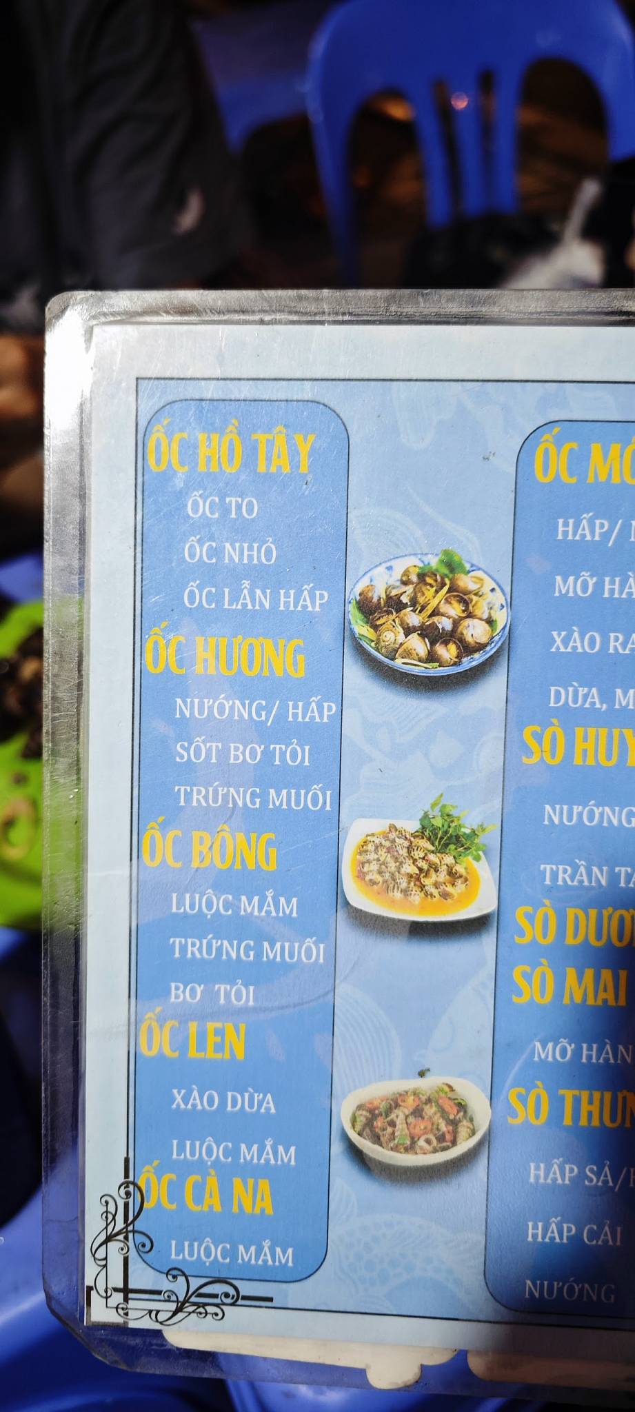 Menu at Ốc - Hải Sản - Bên Hồ Quán restaurant, Hanoi