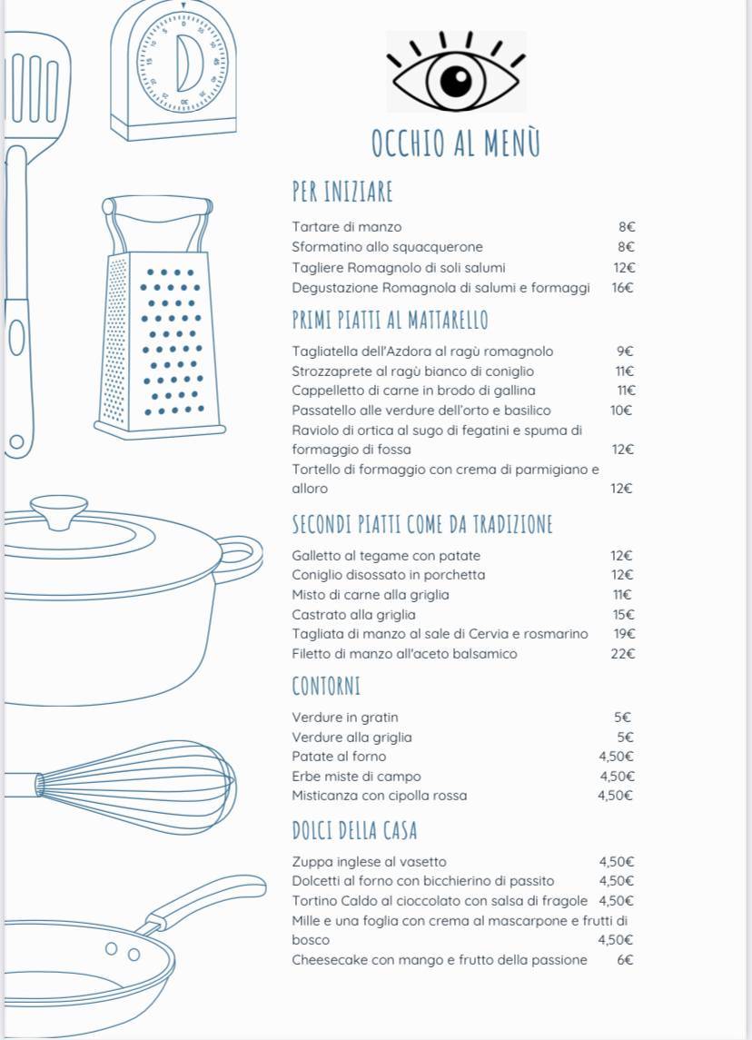 Menu da Occhio alla Curva ristorante, Rimini