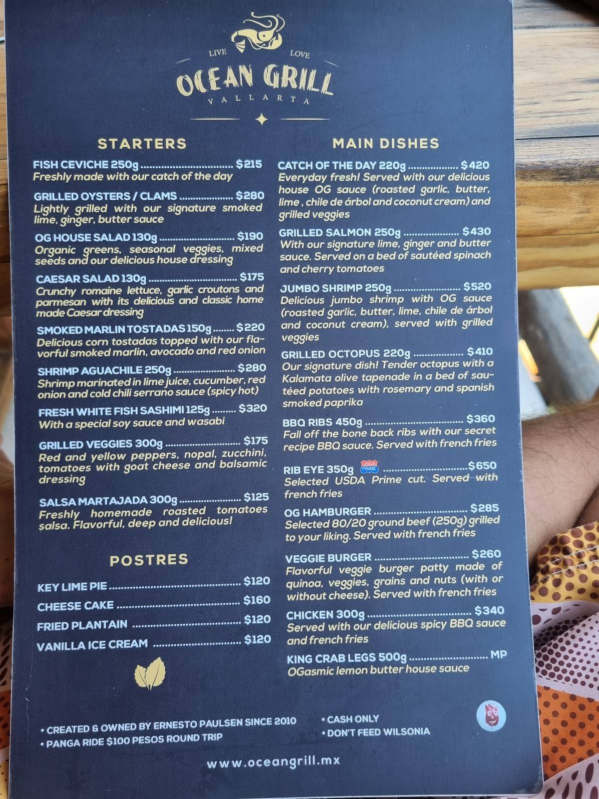 Menu at Ocean Grill BBQ, Boca de Tomatlan