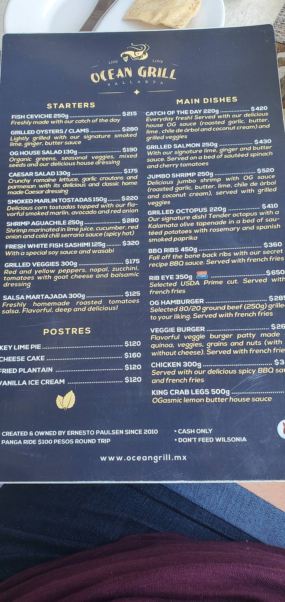 Menu at Ocean Grill BBQ, Boca de Tomatlan