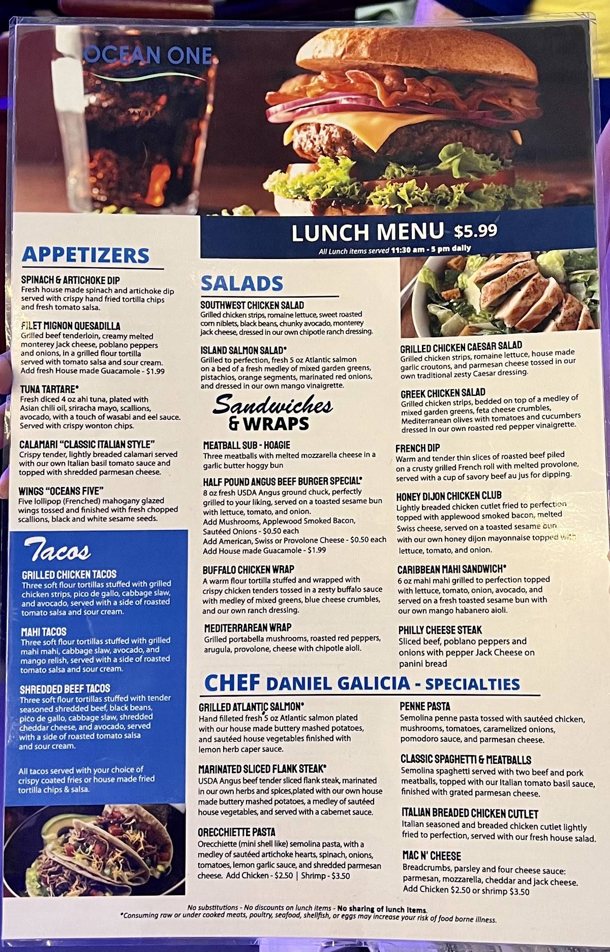 Menu at Ocean One Bar & Grille, Las Vegas
