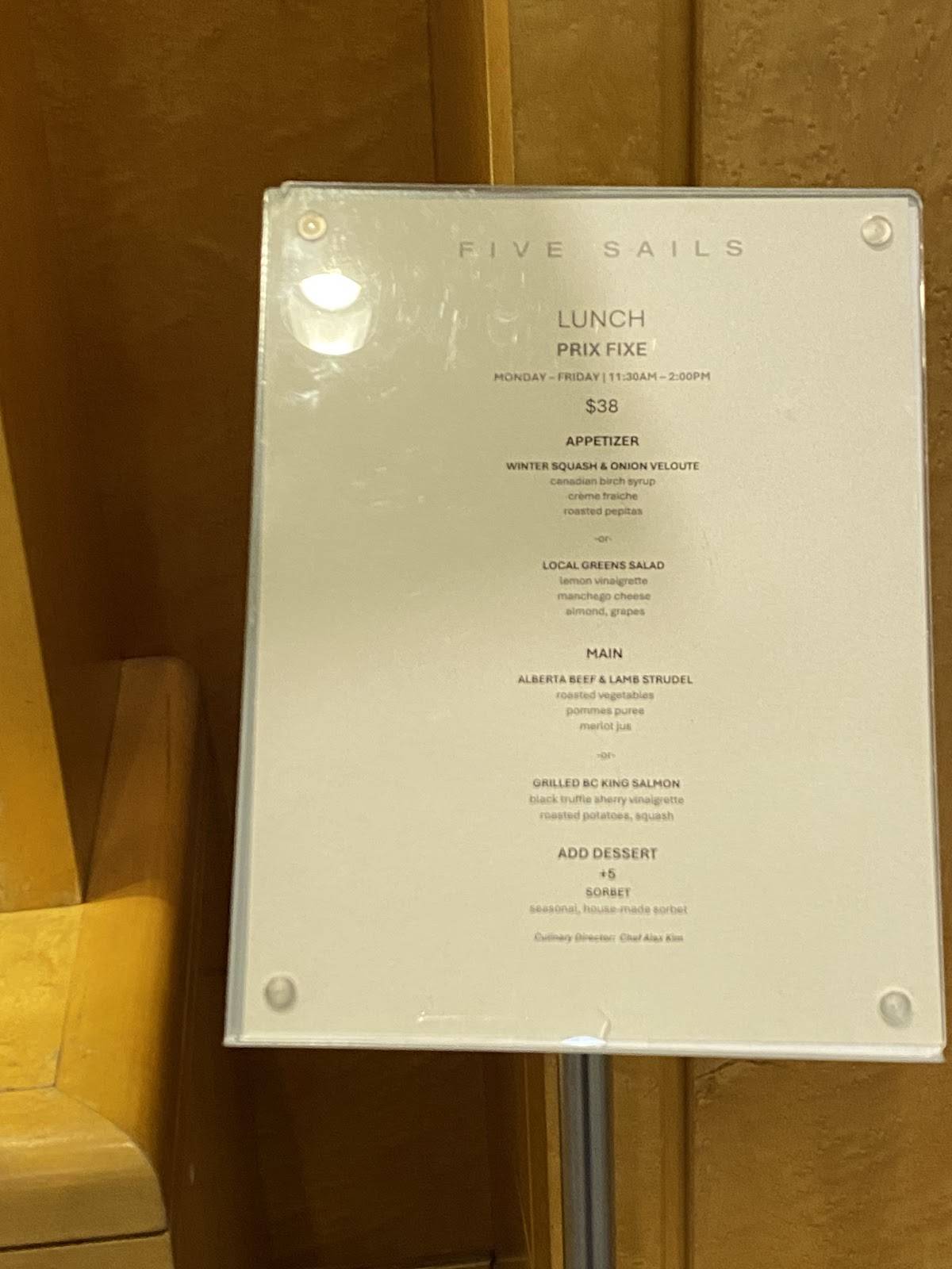 Menu at Oceans 999 restaurant, Vancouver, 999 Canada Pl #300
