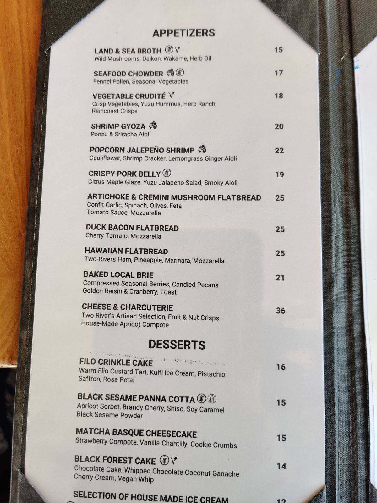 Menu at Oceans 999 restaurant, Vancouver, 999 Canada Pl #300