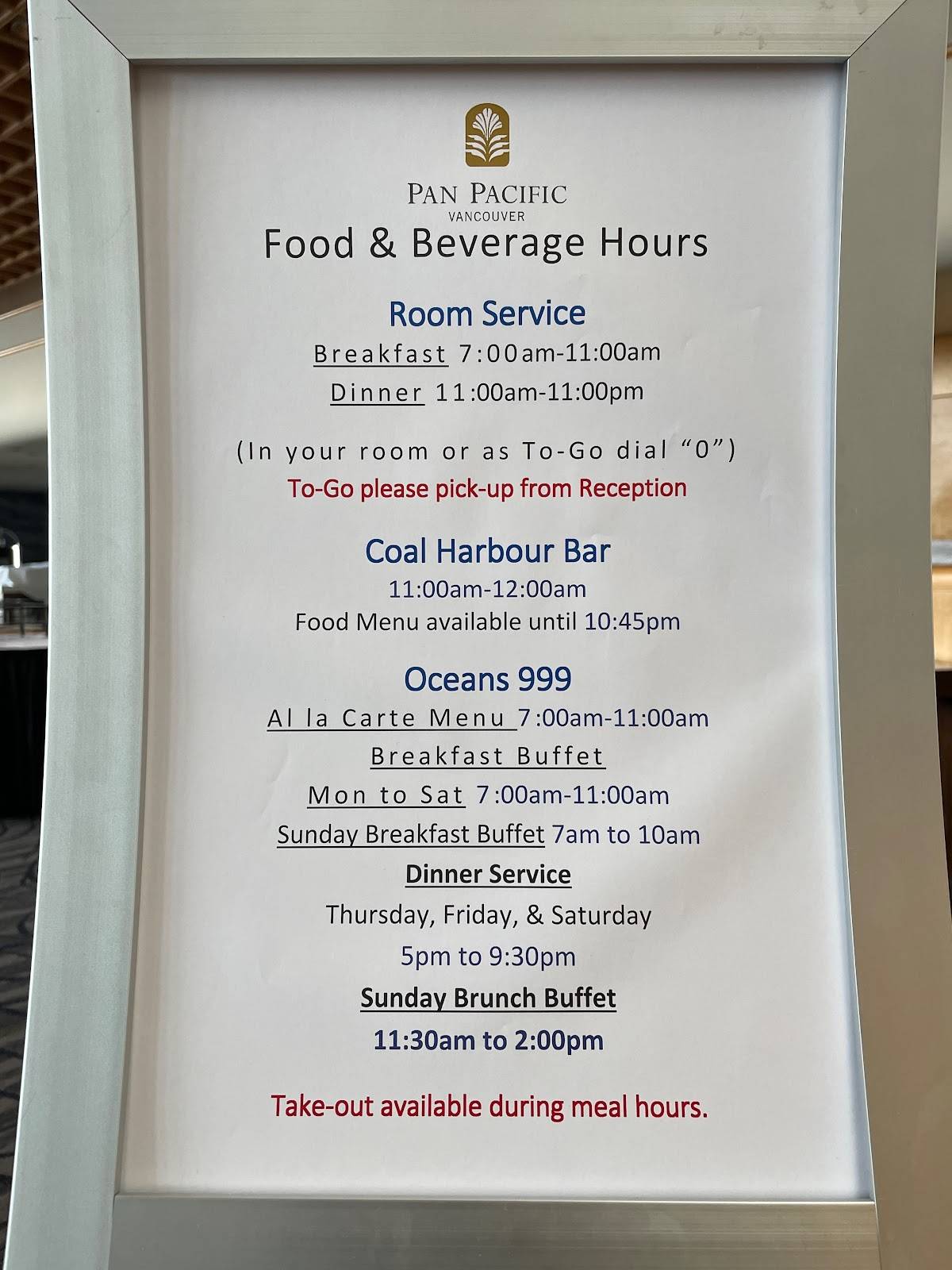 Menu at Oceans 999 restaurant, Vancouver, 999 Canada Pl #300