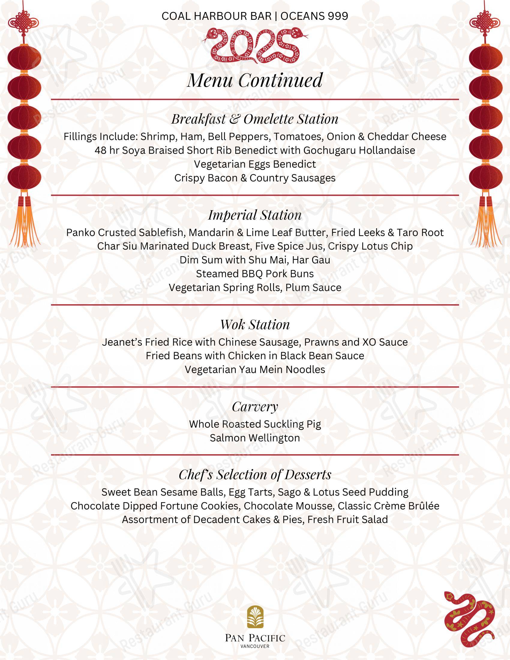 Menu at Oceans 999 restaurant, Vancouver, 999 Canada Pl #300