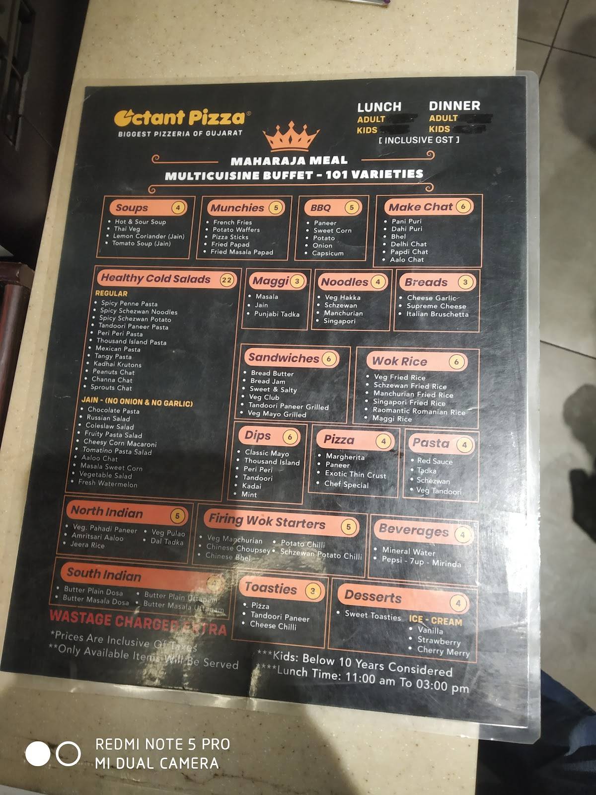 Menu at Octant Pizza, Ahmedabad, T-Junction