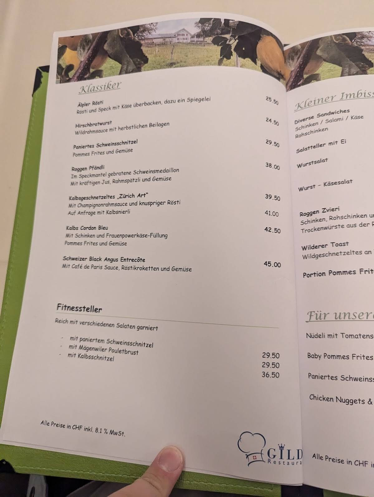 Speisekarte von Bergrestaurant Roggen, Oensingen