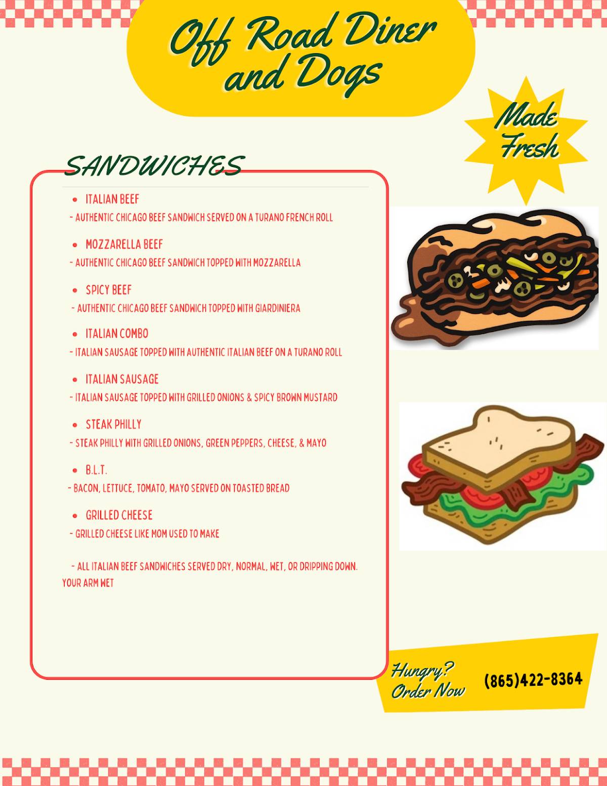Menu at Off Road Diner and Dogs BBQ, Oak Ridge