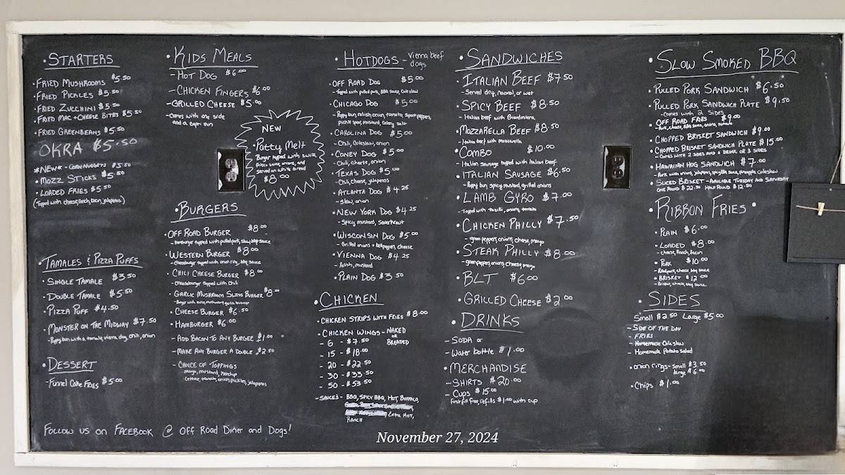Menu at Off Road Diner and Dogs BBQ, Oak Ridge