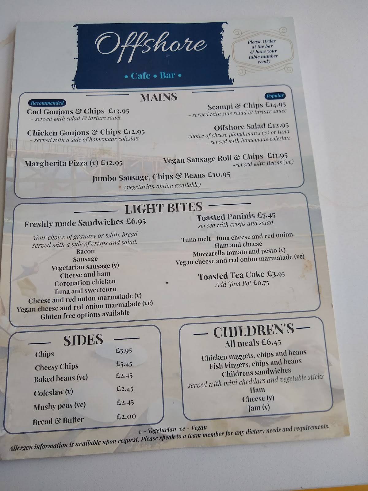 Menu at Offshore Restaurant, Southend-on-Sea