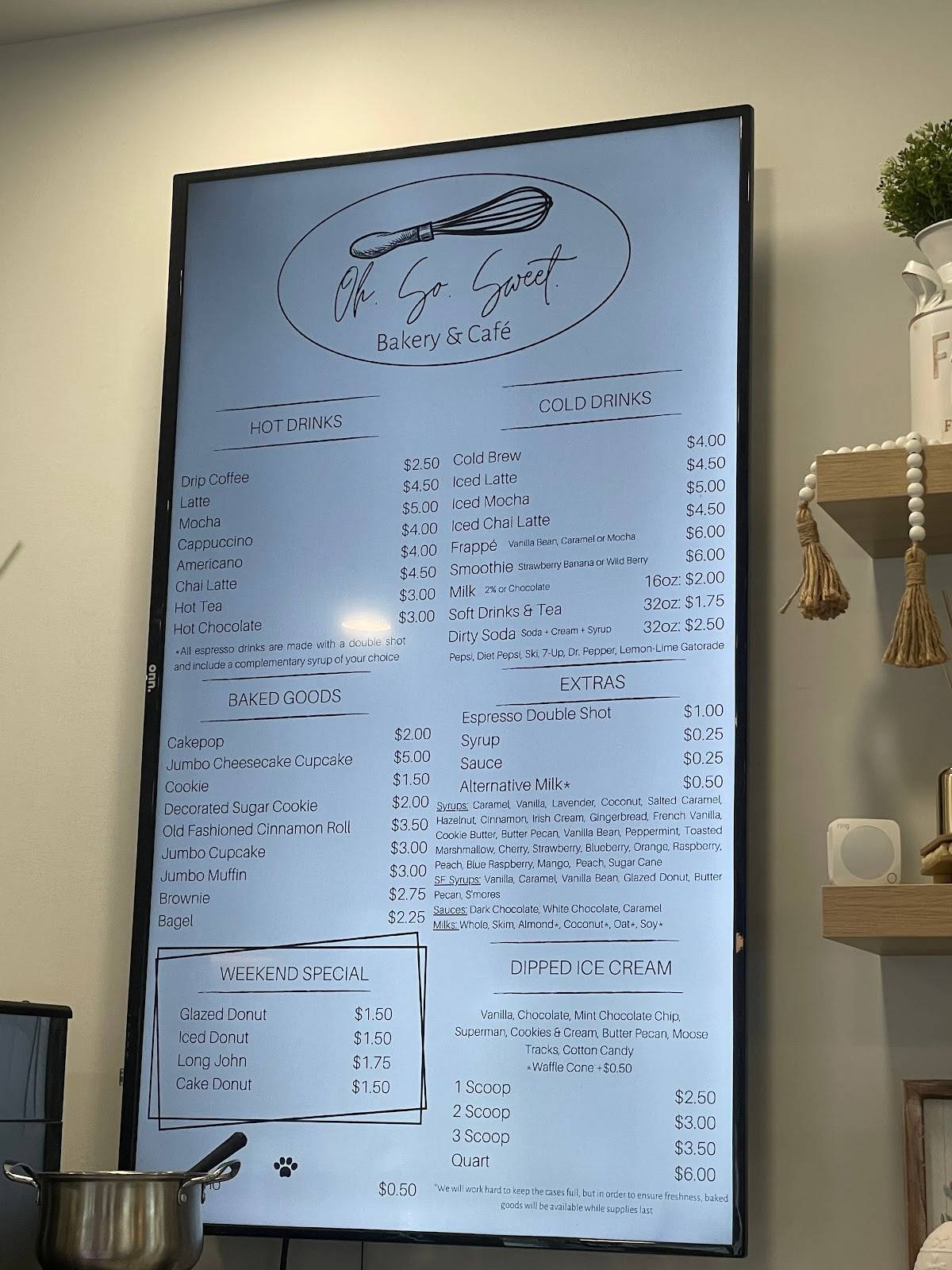 Menu at Oh. So. Sweet. Bakery & Café, Carlyle